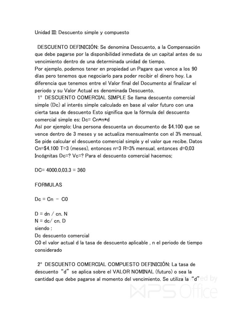 Descuento Simple y Compuesto | PDF | Interés | Tasas de interés