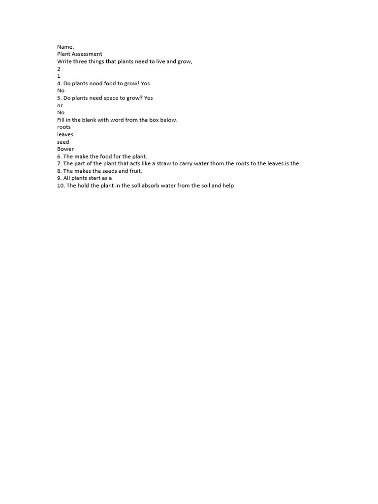 Plants Grade 2 Worksheet | PDF