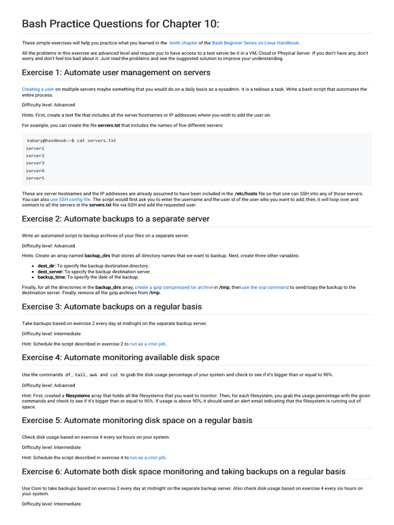 Bash Chapter 10 Practice Questions Linux Handbook | PDF | Backup | File System