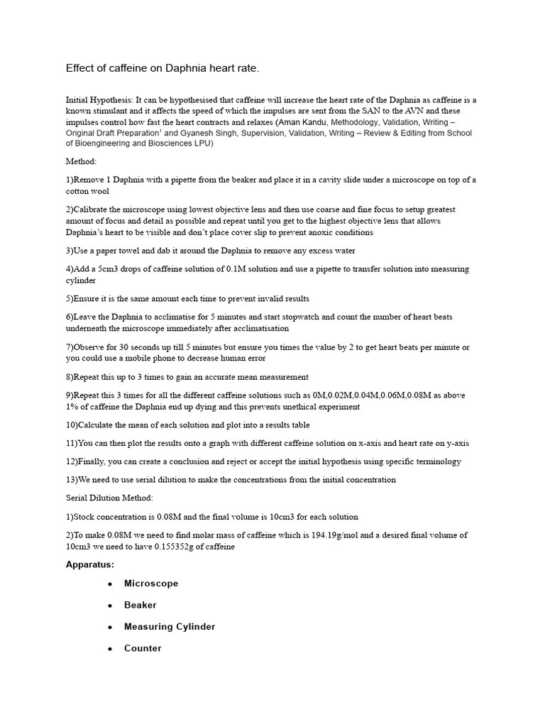 Daphnia PAG12.1 Caffeine | PDF | Heart Rate | Concentration