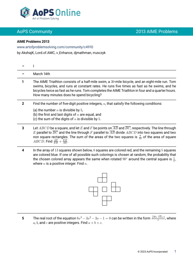 Aops Community 2013 Aime Problems | PDF | Triangle | Length