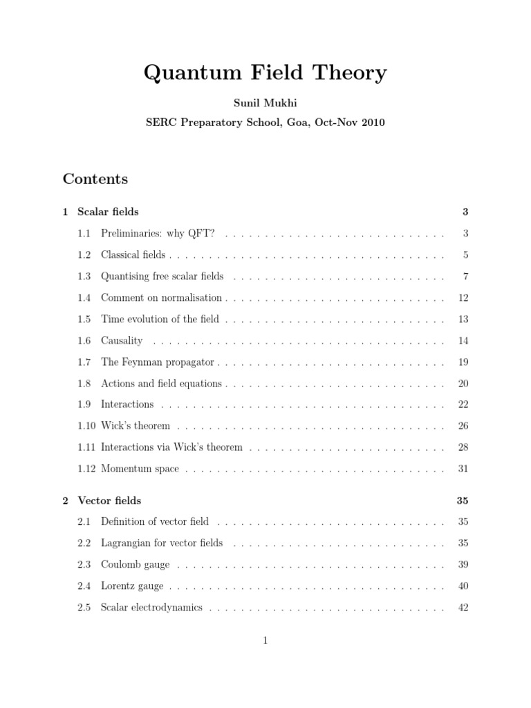 QFT Notes - Sunil Mukhi | PDF | Field (Physics) | Schrödinger Equation
