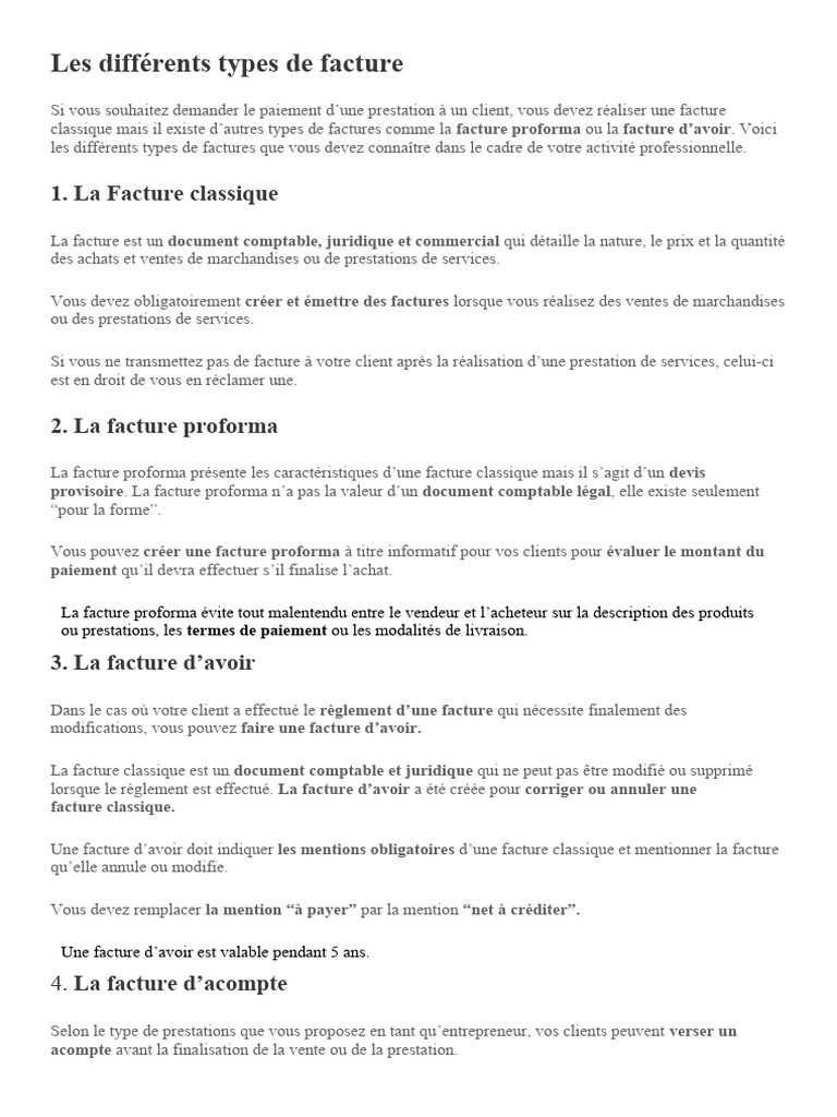 Types de factures en comptabilité | PDF | Facture | Comptabilité