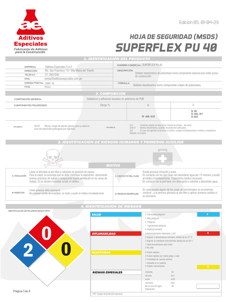 HS Superflex PU 40 | PDF | Agua | Dióxido de carbono