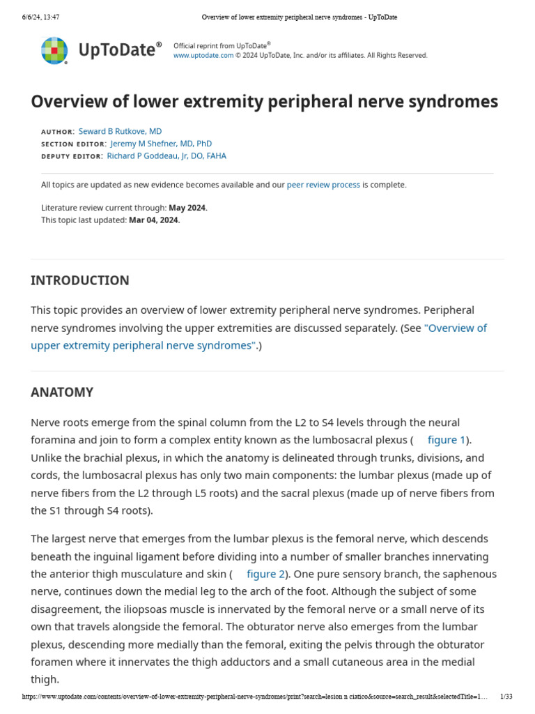 Overview of Lower Extremity Peripheral Nerve Syndromes - UpToDate | PDF ...