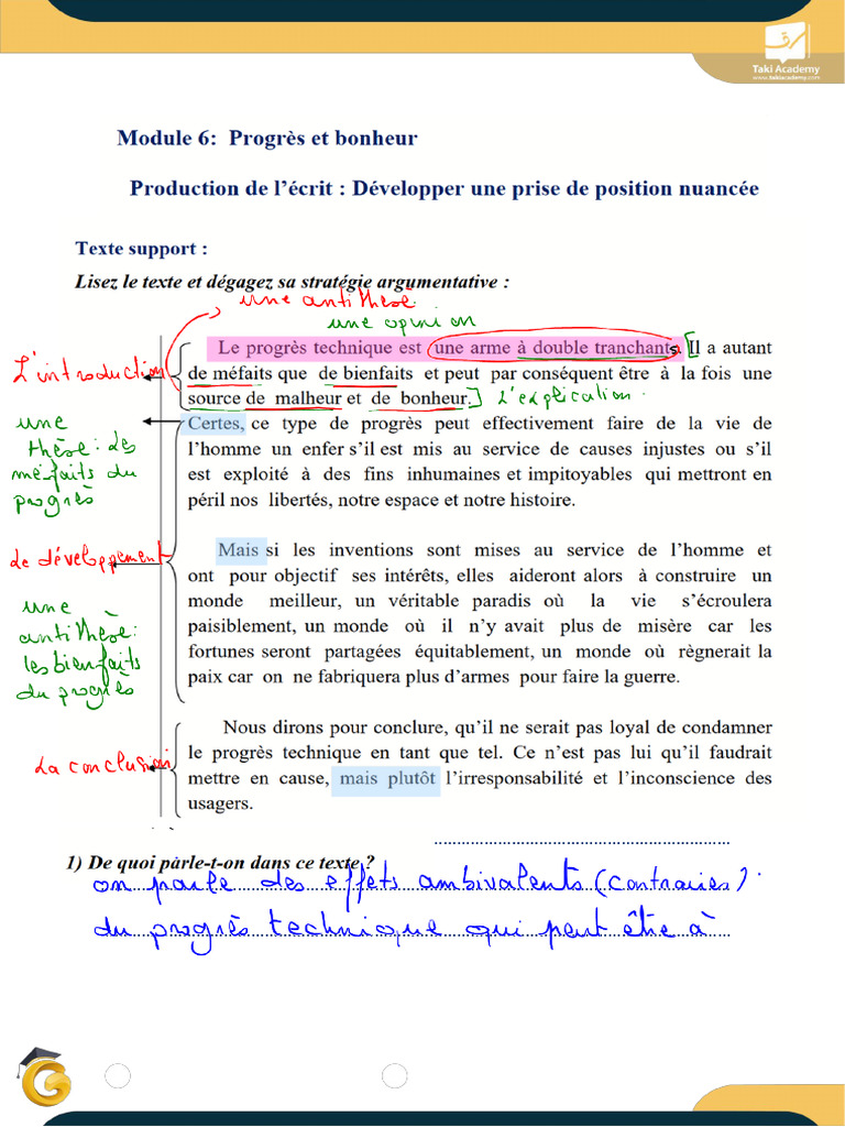 6654eb1125be0 - Progrès Et Bonheur L'Essai Argumentatif Corrigé | PDF