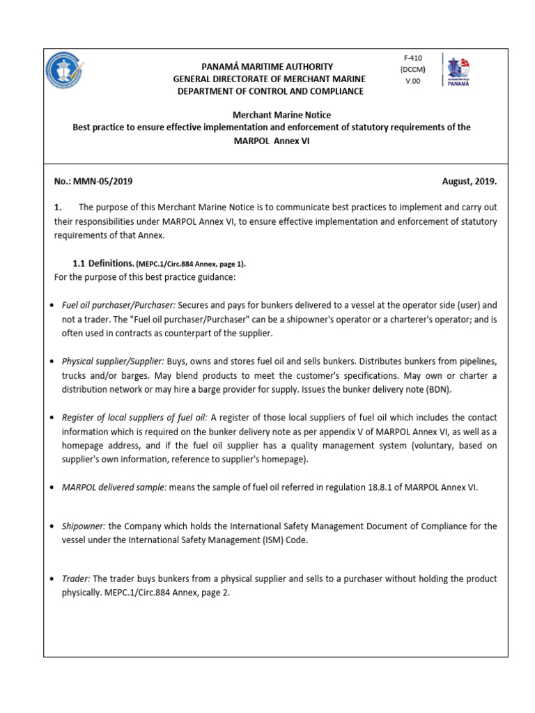MMN 05 2019 NOTICE FOR MARPOL ANNEX VI August 2019 | PDF | Fuel Oil ...