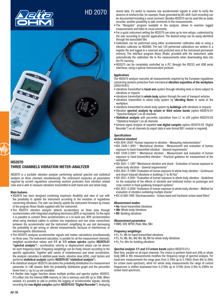 DeltaOHM HD2070 3 Vibrómetro | PDF | Spectral Density | Accelerometer