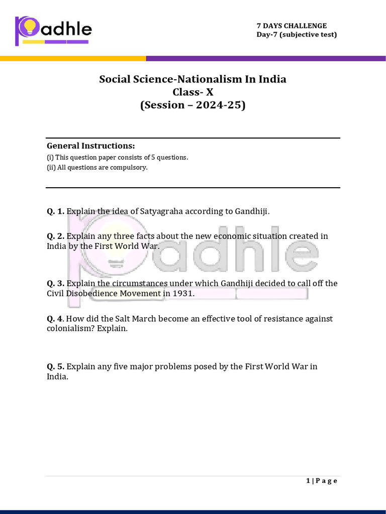 D7-SST-10-SUB. (Nationalism in India-DAY-7) | PDF | Social Science