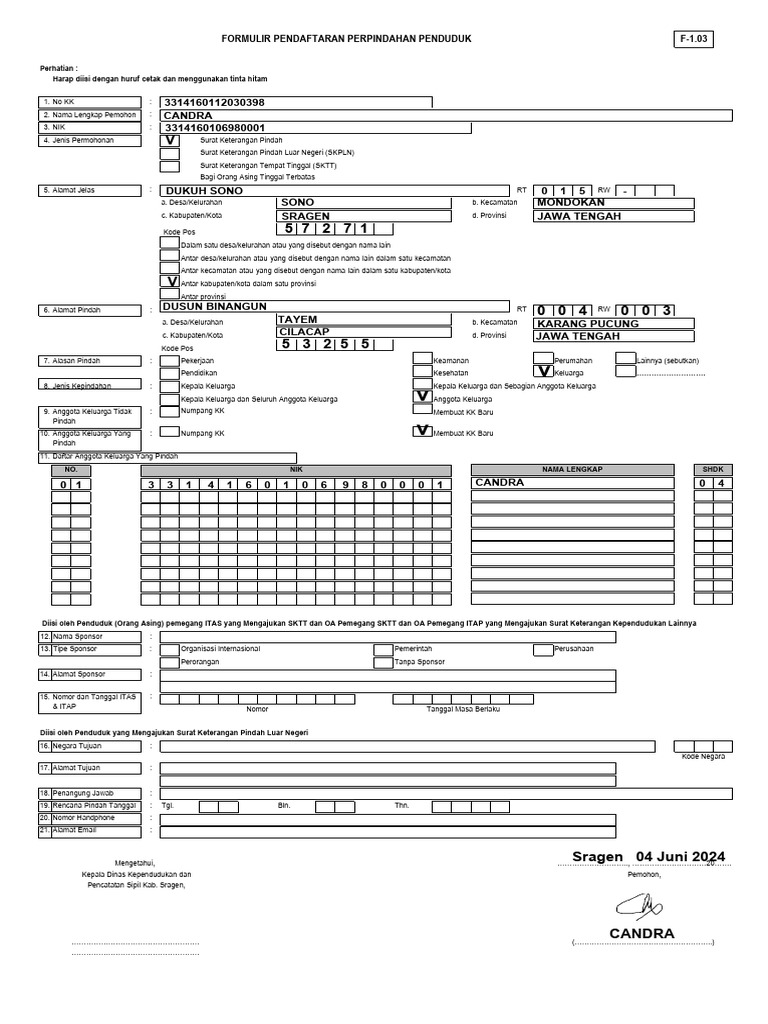 Form Pindah-F1-03 CANDRA | PDF