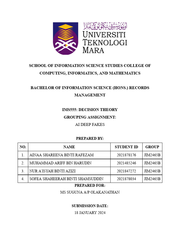 Ims555 Grouping Assignment Ai Deepfakes Pdf Artificial