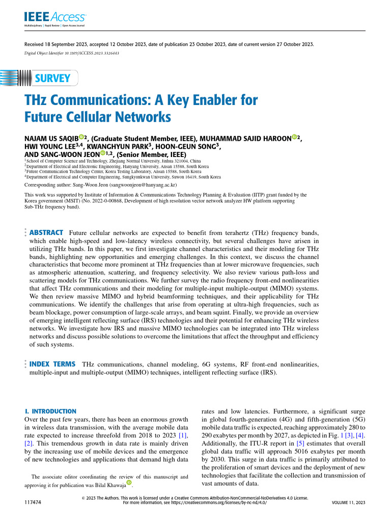 THZ Communications A Key Enabler For Future Cellular Networks | PDF | Attenuation | Mimo
