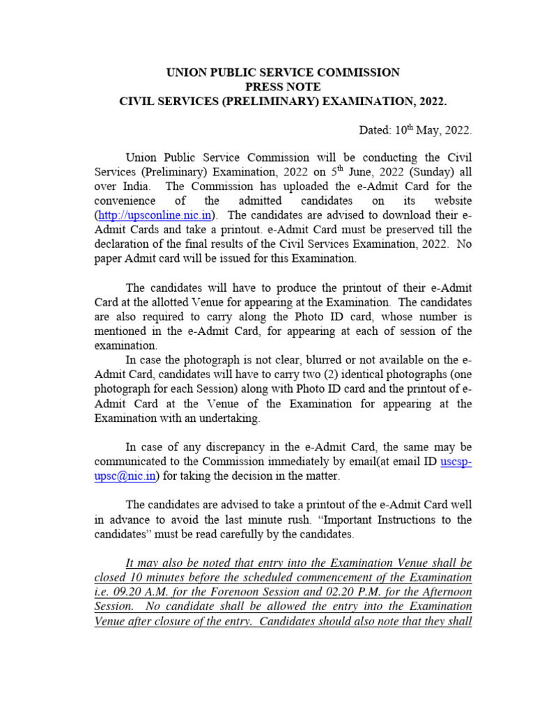 UPSC 2022_ Instructions | PDF | Computing