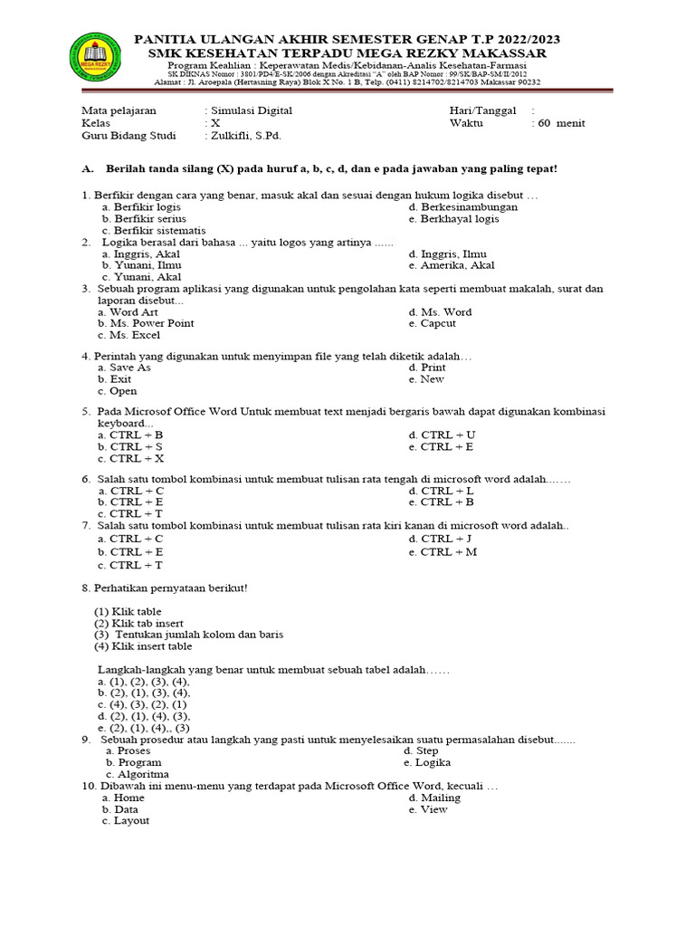 SOAL Simdig Semester Genap | PDF