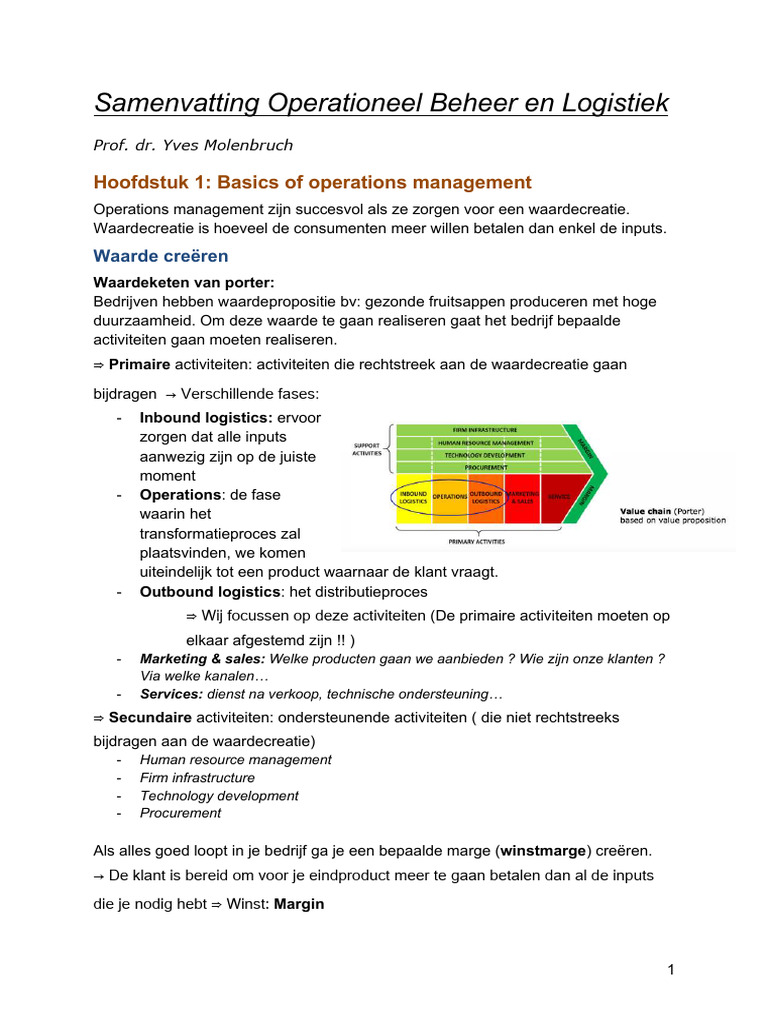 Samenvatting Operationeel Beheer en Logistiek | PDF