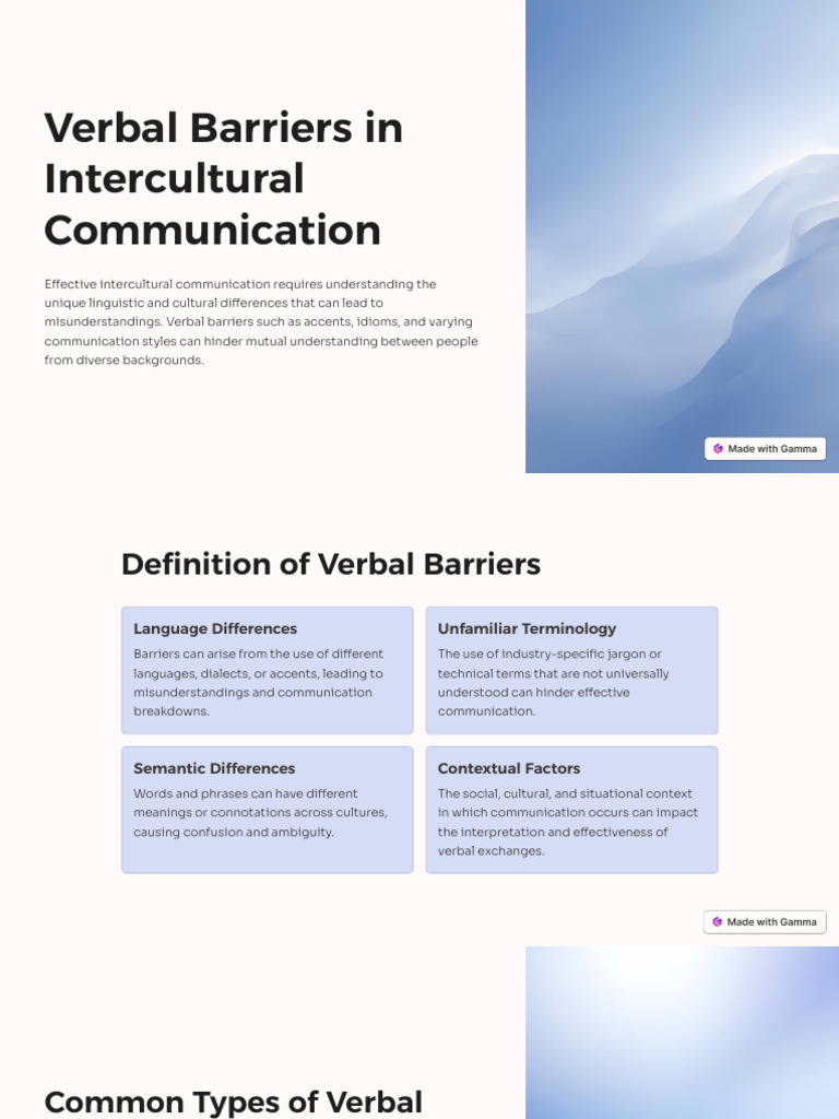 Verbal Barriers in Intercultural Communication | PDF | Communication ...