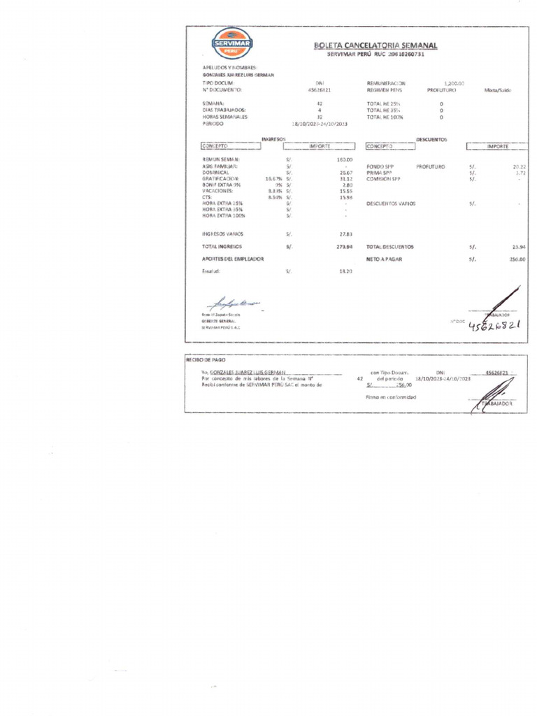 Boletas Servimar Sem 42 | PDF