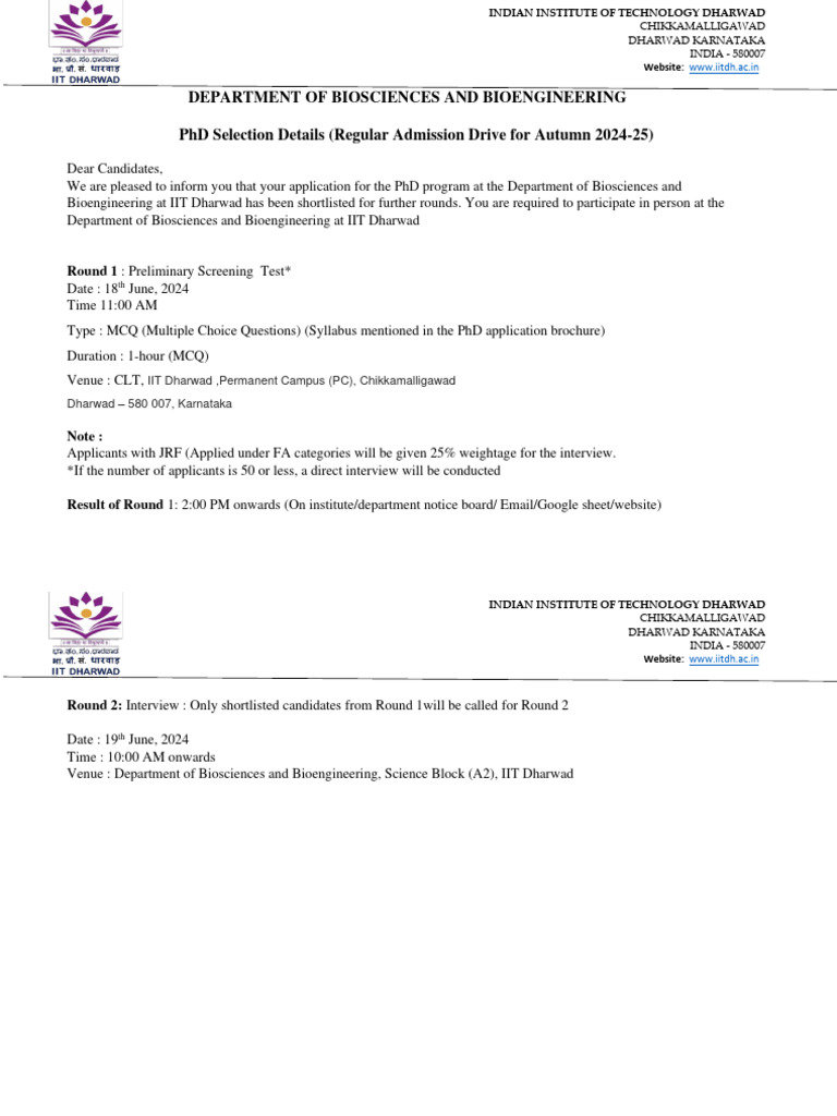 PHD - BSBE - SELECTION Instructions | PDF