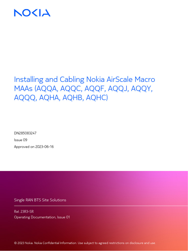 Installing and Cabling Nokia AirScale Macro MAAs AQQA AQQC AQQF AQQJ ...