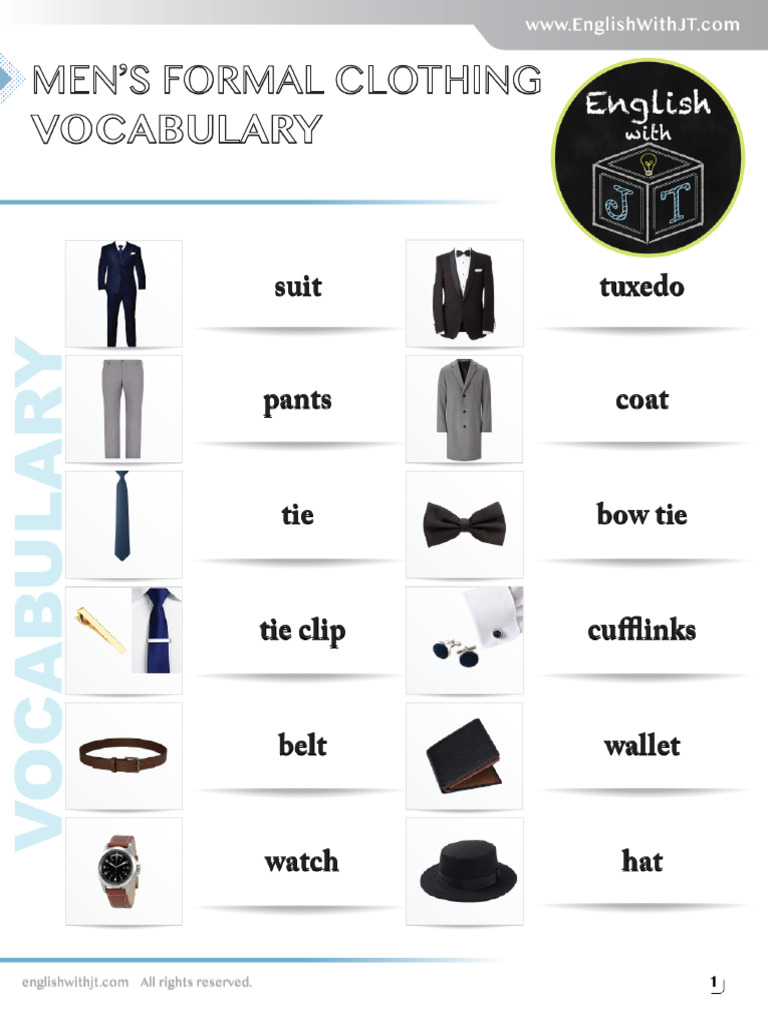 Men's Formal Clothing Vocabulary | PDF