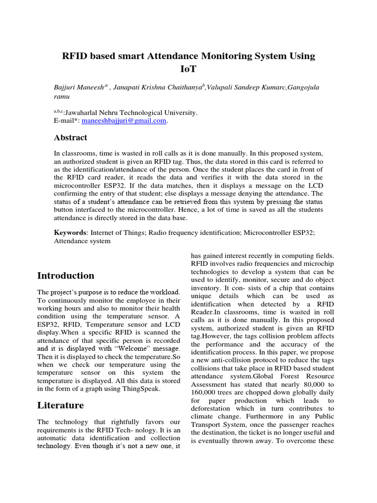 RFID Based Smart Attendance Monitoring System Using IoT | PDF | Radio ...