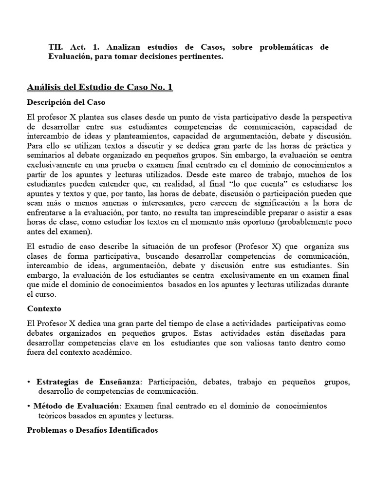 TII. Act. 1. Analizan Estudios de Casos, Sobre Problemáticas de Evaluación, para Tomar ...