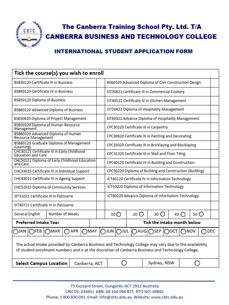 CBTC - International-Student-Enrolment-Form-V2 | PDF | Disability | Travel Visa