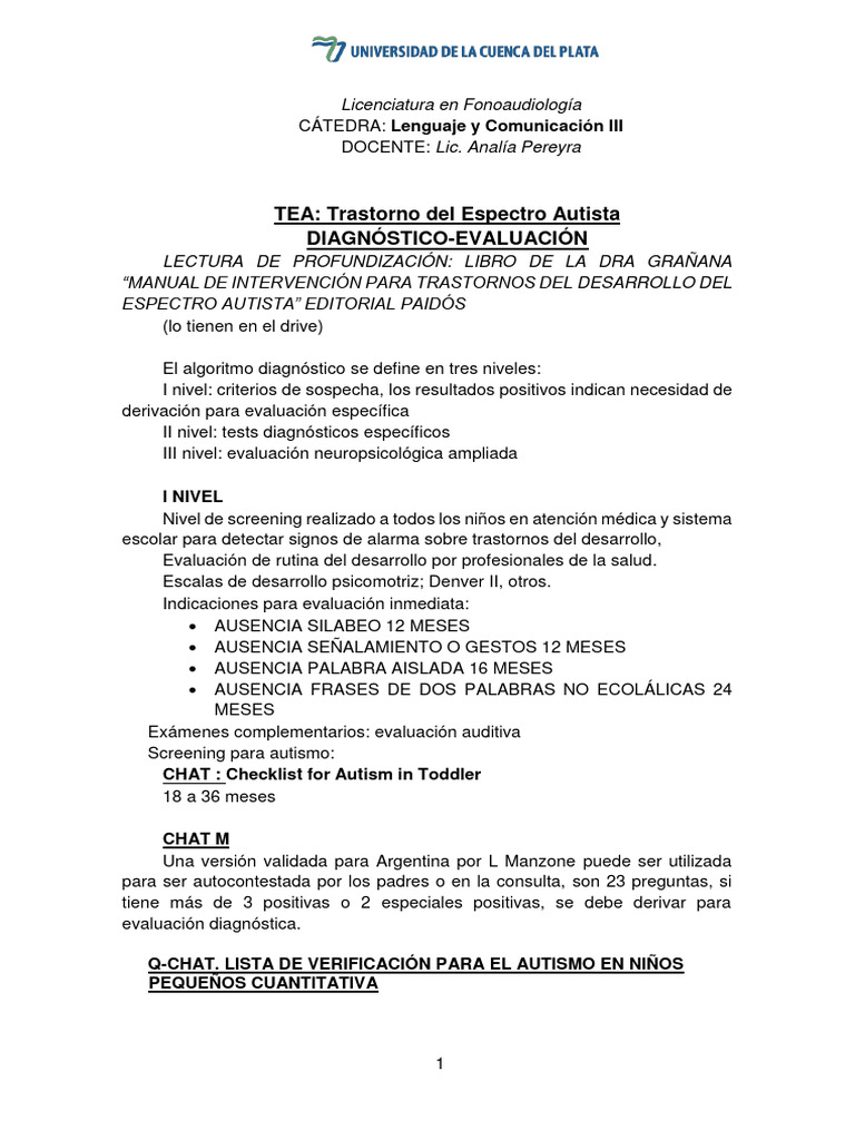 Evaluacion y Diagnóstico en Tea | PDF | Espectro autista | Diagnostico medico