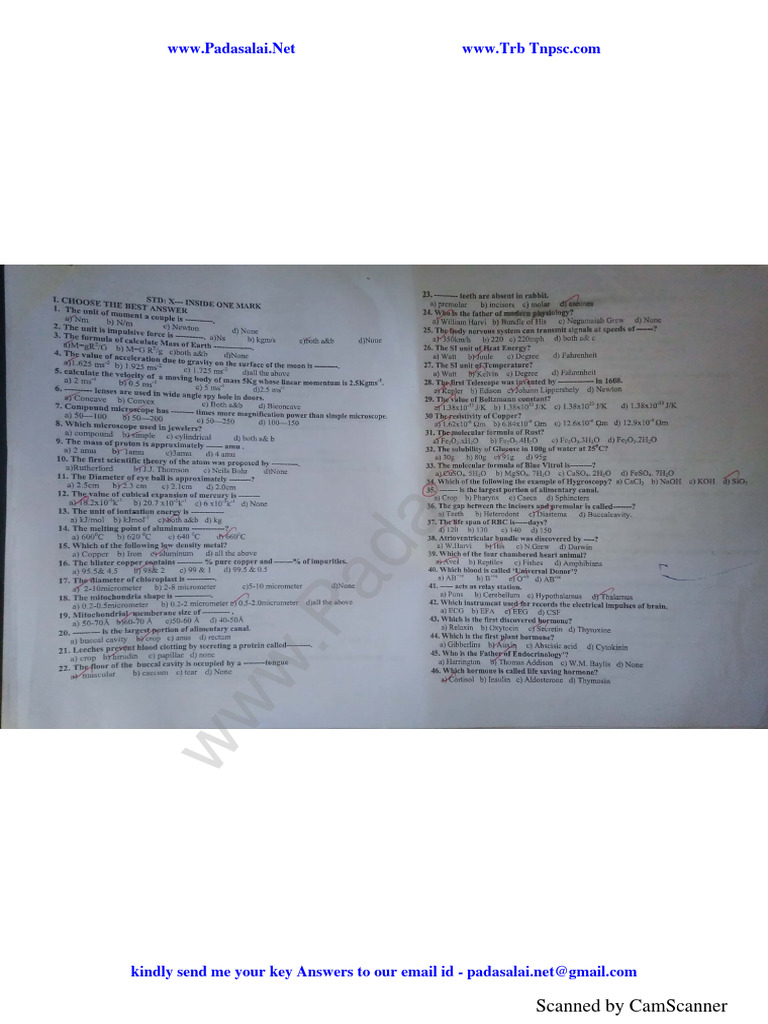 10th Science Inside 1 Mark Questionds With Answer Keys PDF Download ...