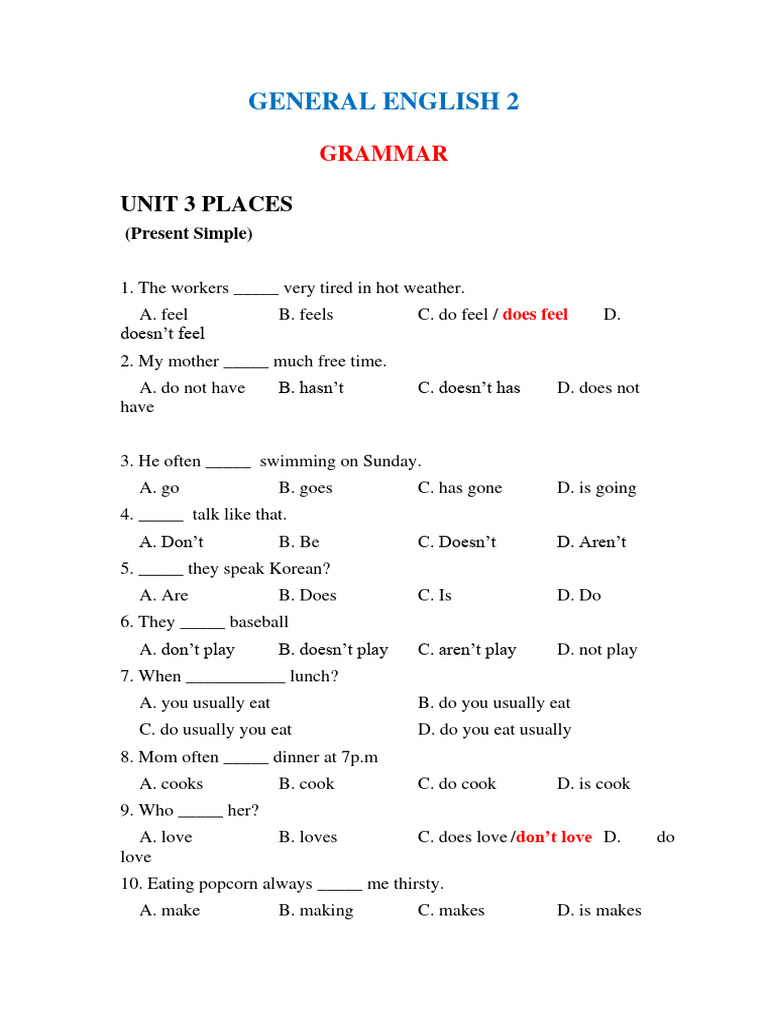 General English 2: Present Simple Quiz | PDF