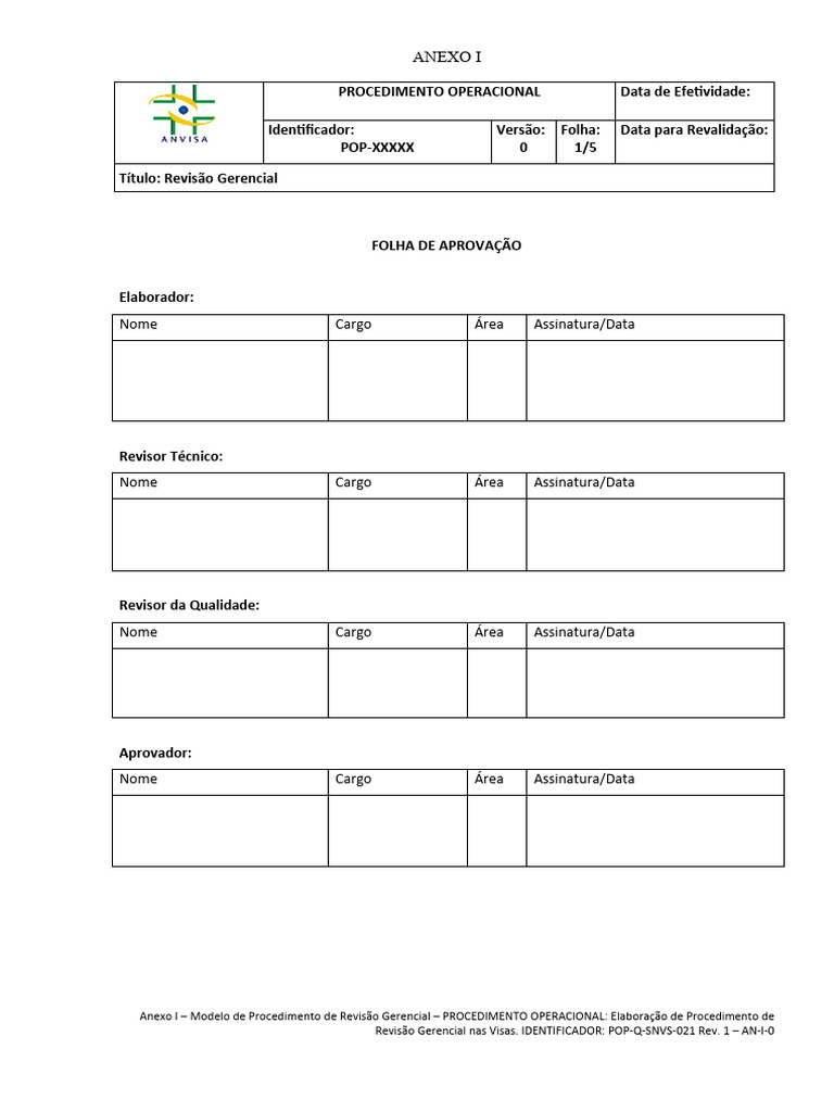 Anexo I Pop Q Snvs 021 Rev 1 Modelo de Pop Revisao Gerencial | PDF ...