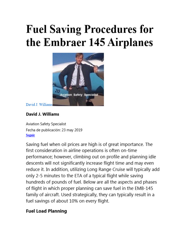 Fuel Saving Procedures For The Embraer 145 Airplanes | PDF | Mach ...