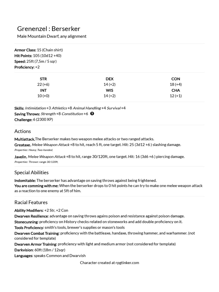 Rpg Tinker Dandd 5e Npc Generator Pdf