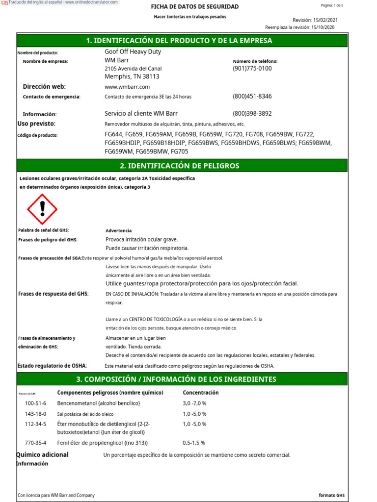 01 Goof Off Heavy Duty | PDF | Agua | Guante