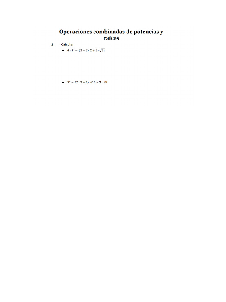 Operaciones Combinadas Tema 3.potencias y Raíces | PDF