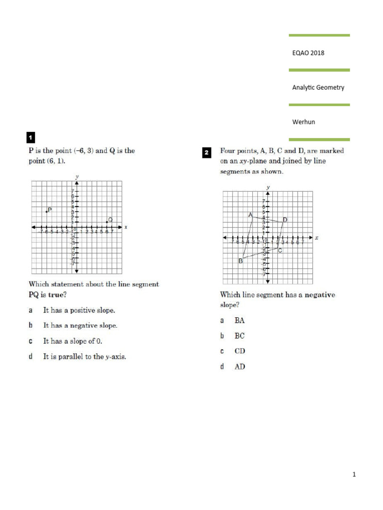 EQAO 2016 - Analytic Geometry | PDF