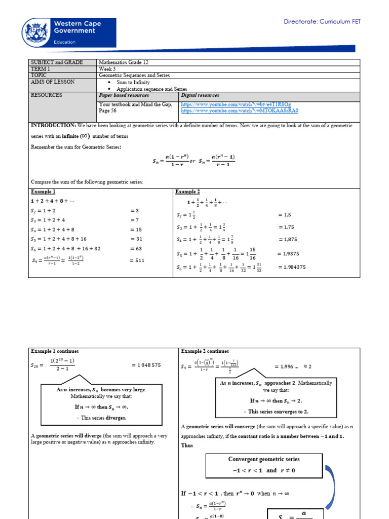 Mathematics Grade 12 Term 1 Week 3 - 2021 | PDF | Infinity | Calculus
