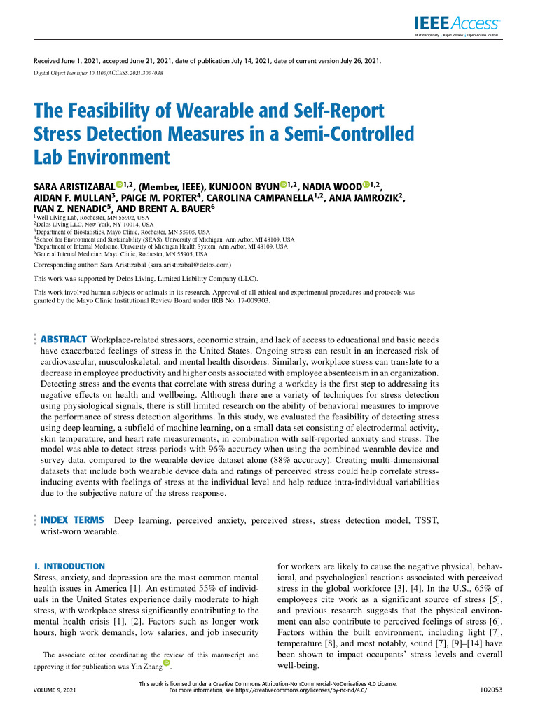 The Feasibility Of Wearable And Self Report Stress Detection Measures In A Semi Controlled Lab