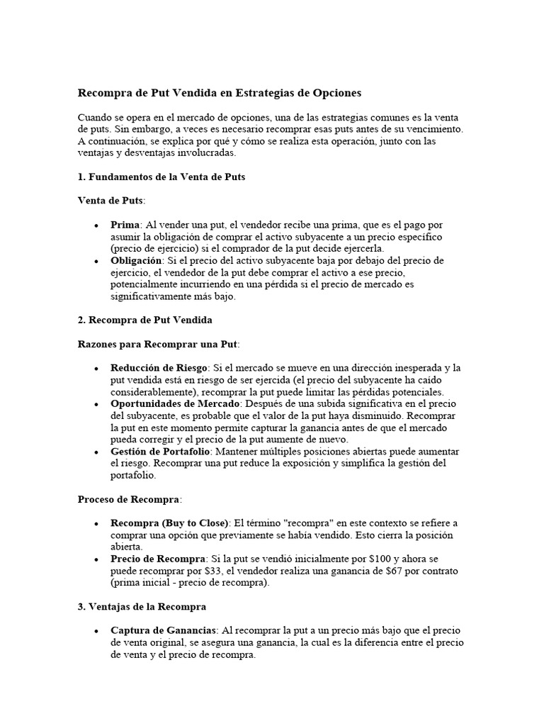 Recompra de Put Vendida en Opciones | PDF | Opción (Finanzas ...