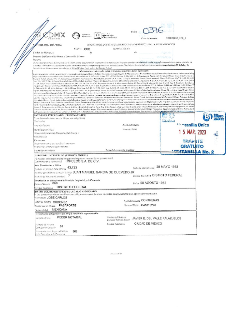 Constancia de Seguridad Estructural Centro Comercial Lado B Parroquia 179 ( Vigencia 5 años 15 ...
