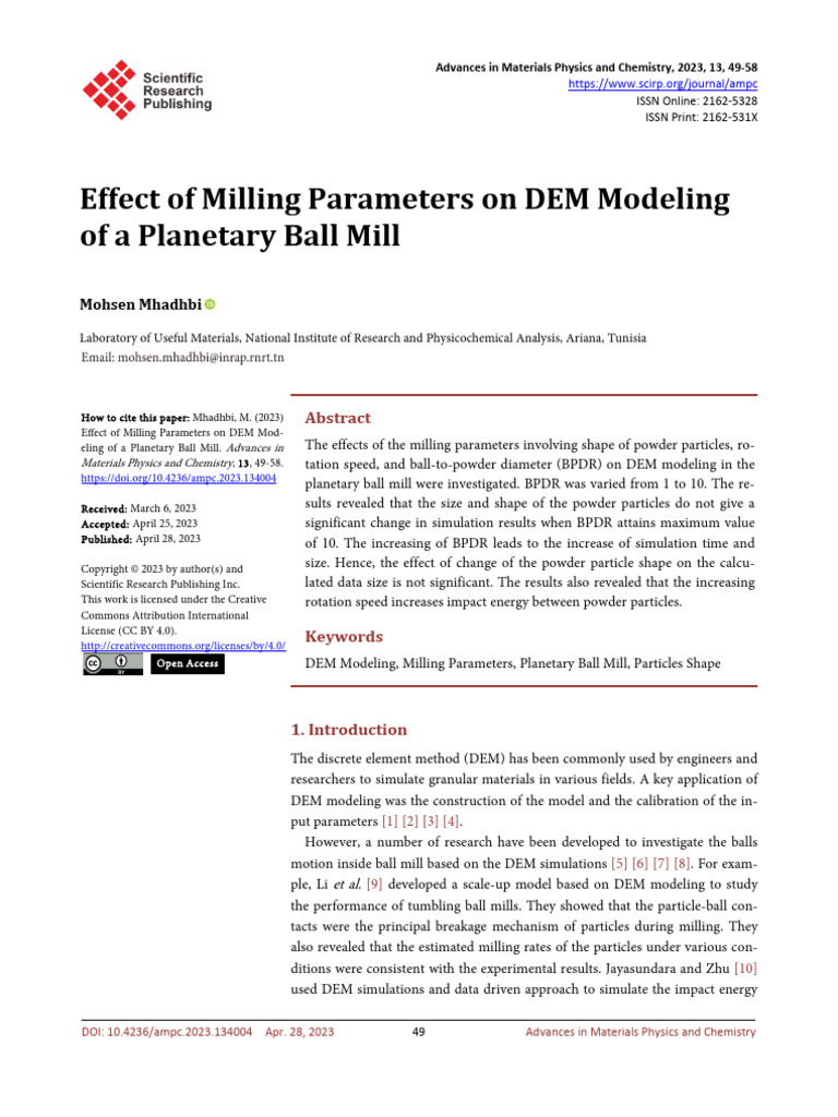 Effect of Milling Parameters On DEM Modeling Yay | PDF | Mill (Grinding) | Particle