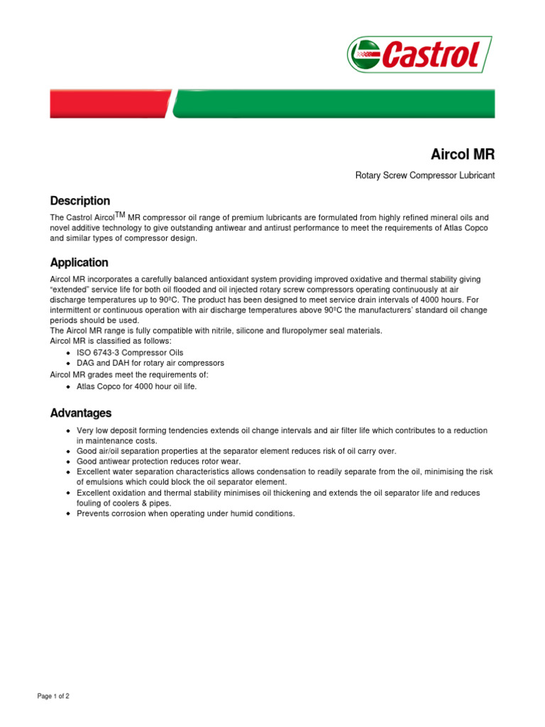Aircol MR46 | PDF | Motor Oil | Lubricant