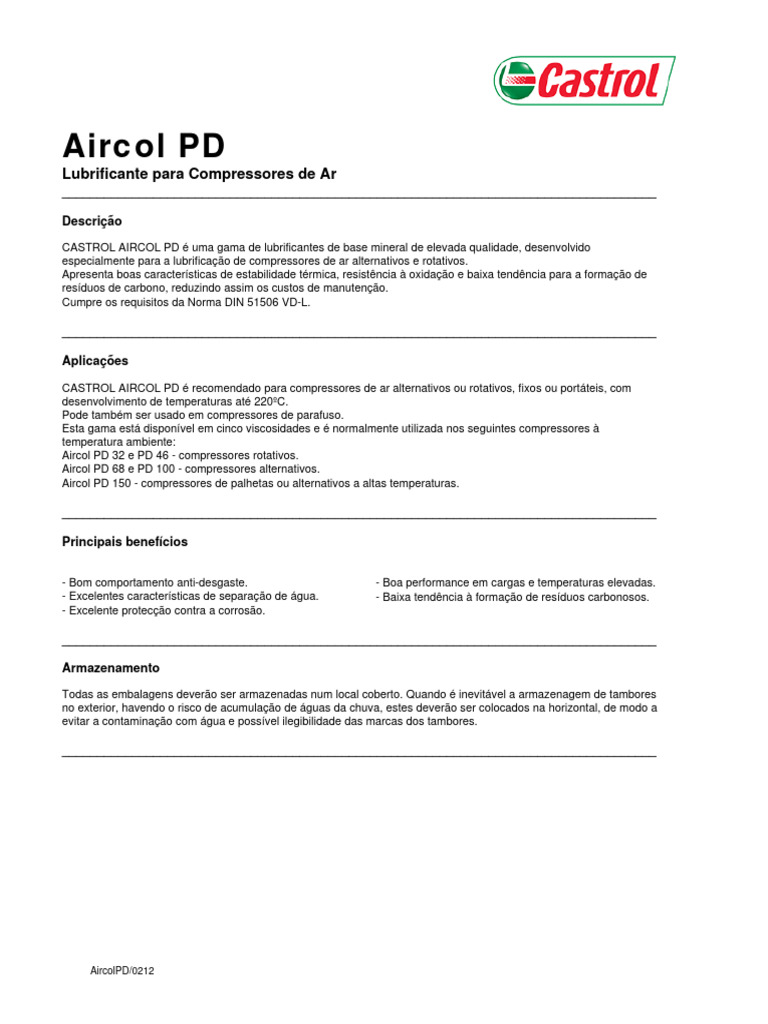 Lubrificante Aircol PD para Compressores | PDF | Desperdício