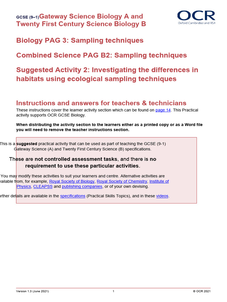 Pag Activity Biology Sampling Techniques Suggestion 2 | PDF | Accuracy ...