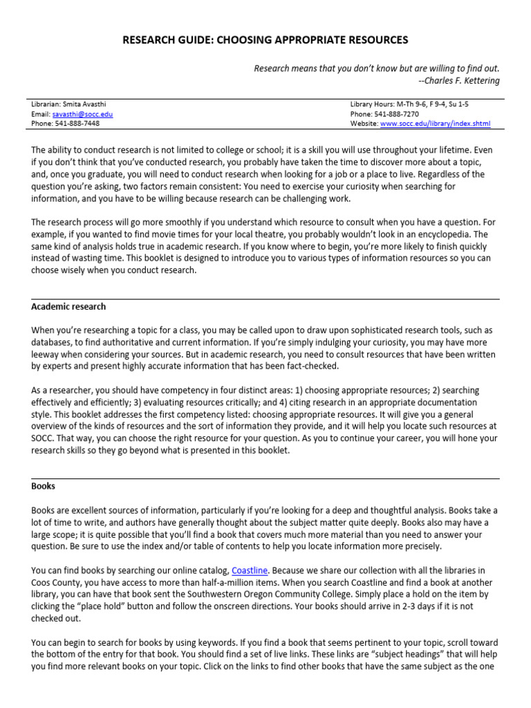 Choosing Appropriate Resources Ilo1 | PDF | Libraries | Academic Journal