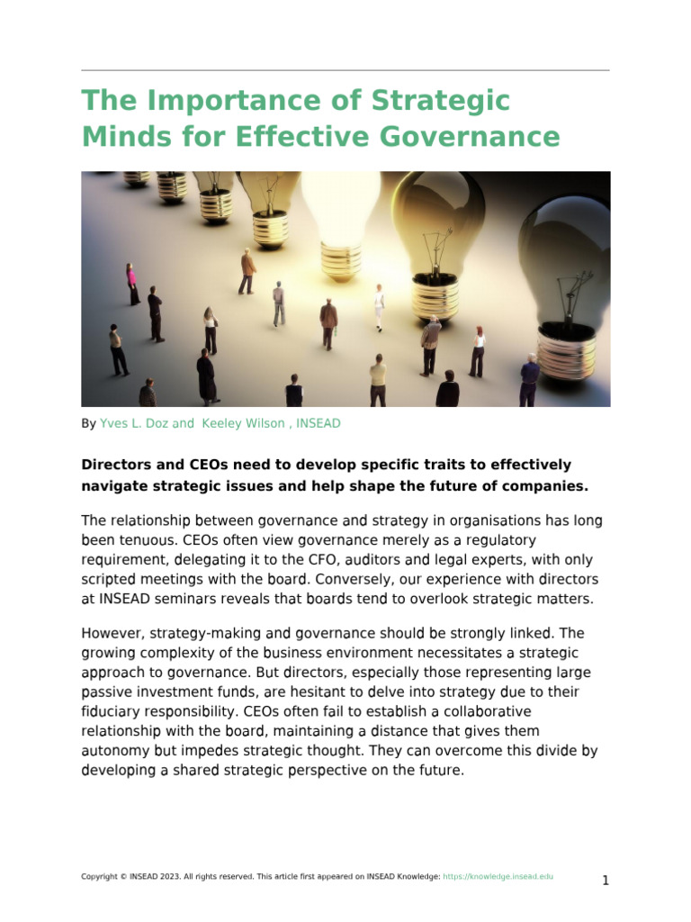 The Importance of Strategic Minds for Effective Governance | PDF | Mind ...