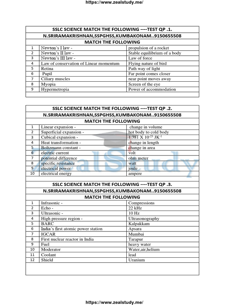 Zeal Study SSLC SCIENCE Match Class Test 10x1 10-1 | PDF | Nuclear ...