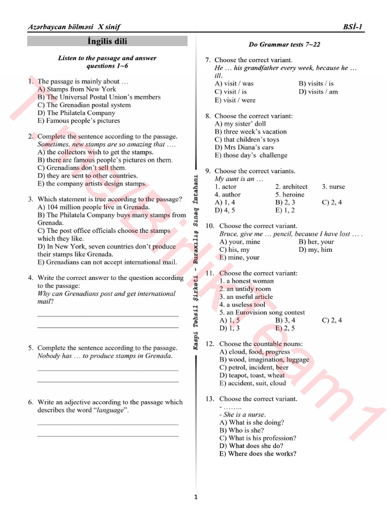 10 Cu Sinif Buraxılış Kaspi | PDF