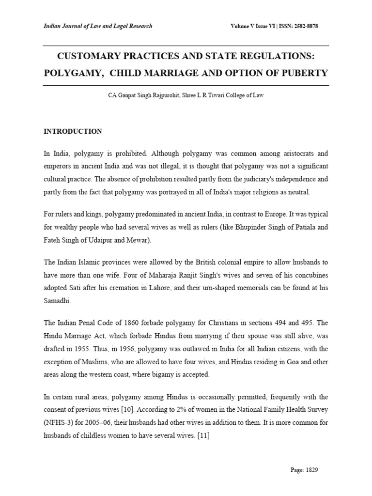 Customary Practices-Polygamy, Child MRG, Option of Puberty | PDF ...