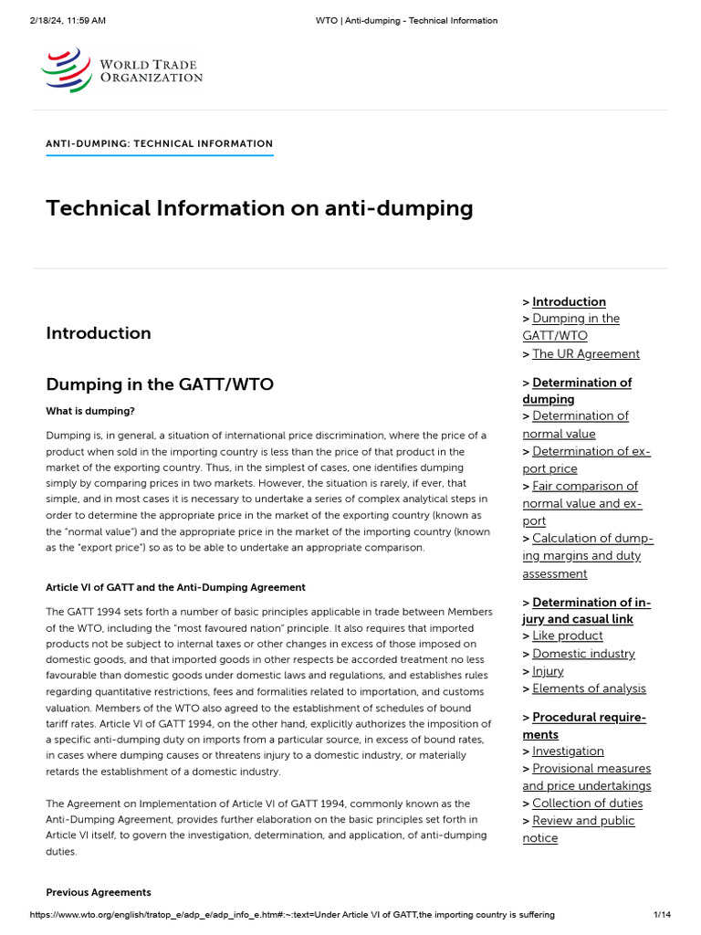 WTO - Anti-Dumping - Technical Information | Download Free PDF ...